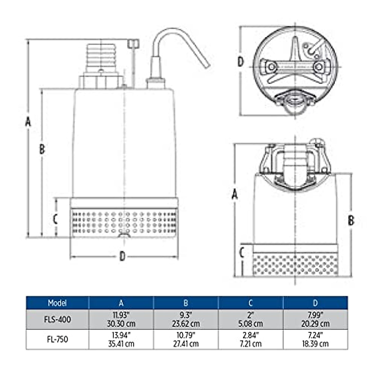 Little Giant FLS-400, 115-Volt, 3600 GPH, 1/2 HP Heavy-Duty Manual Stainless Steel Submersible Utility Pump with 20-Ft. Cord, Steel, 620240