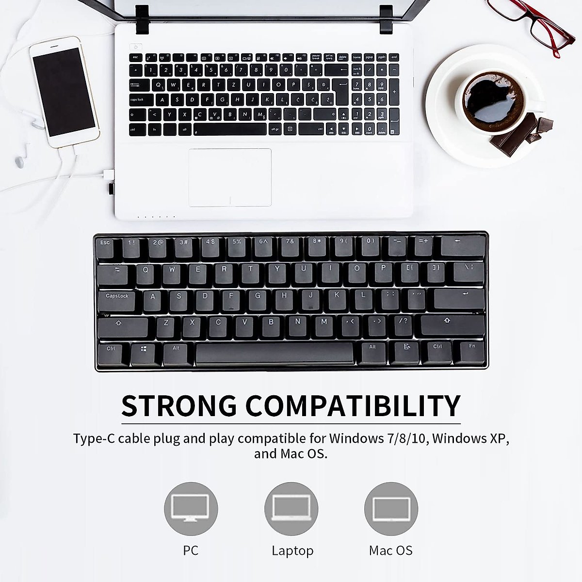 VIMUKUN 60% Mechanical Gaming Keyboard,RGB Backlit Wired Ultra-Compact Mini Keyboard, Waterproof 61 Keys Keyboard with Red Switch for Windows Laptop/PC/Mac