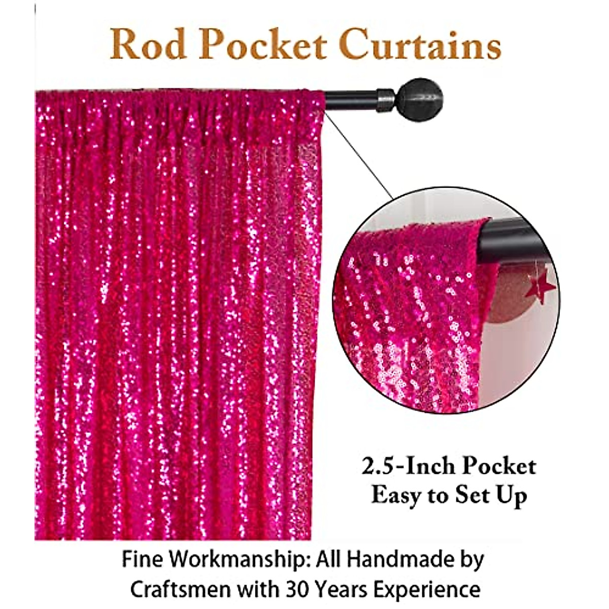 Sequin Curtains 2 Panels Fuchsia 2FTx8FT Sequin Photo Backdrop Hot Pink Sequin Backdrop Curtain Pack of 2-1011E