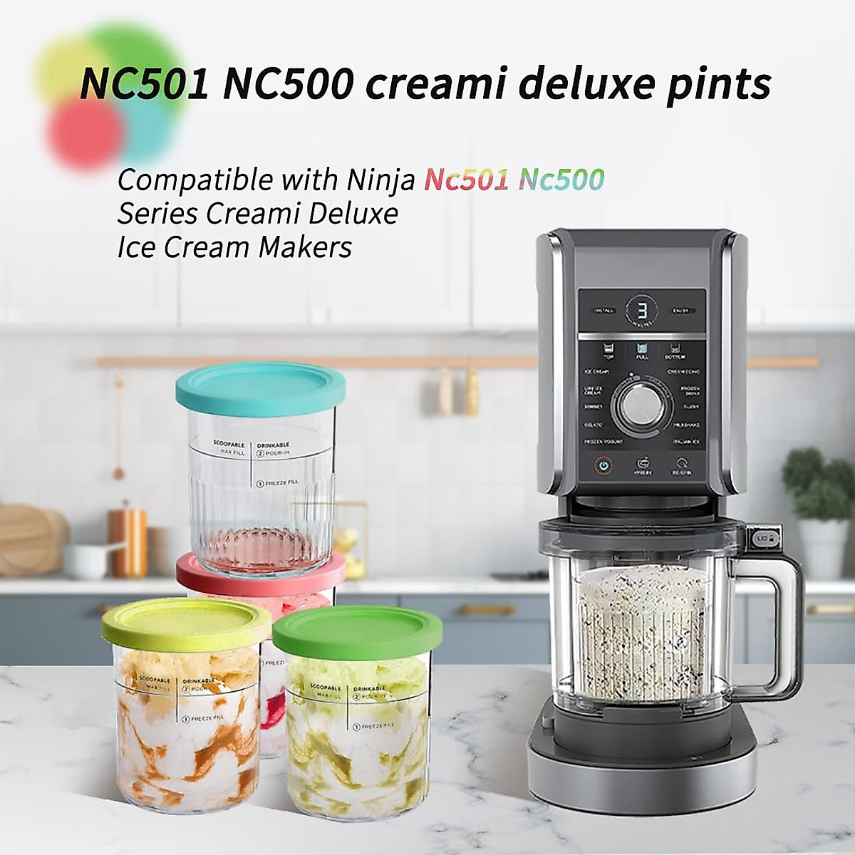 Fwioaor Premium 24 oz. Pint Containers for Ninja Creami Deluxe - 4 Pack | NC500, NC501 Series Compatible | BPA-Free, Dishwasher Safe