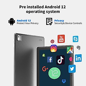 SGIN Tablet with 10.1 Inch Android 12 Tablets, 8GB RAM 128GB ROM with 1980 * 1200 IPS Display， Octa-Core A133 1.6Ghz Processor, 5MP + 8MP Camera, Bluetooth 4, WiFi, 5000mAh, GPS (Black)