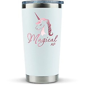 KLUBI Unicorn Gifts for Women - Travel Coffee Mug/Tumbler with Lid 20oz - Funny Gift for Unicorn Lovers, Adults Cute Mugs