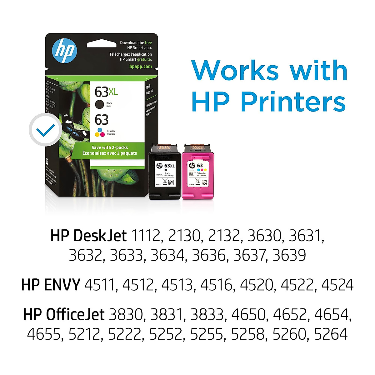 HP 63XL Black High Yield Original Cartridge & 63 Tri-Color Original Ink Cartridge, 2 Pack (L0R48AN)