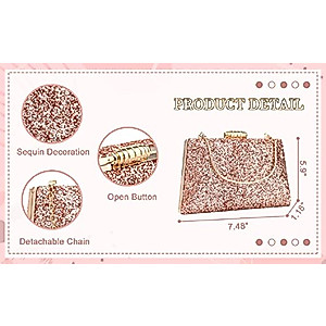 Sparkling Evening Bag Glitter Evening Handbag Party Clutch Shoulder Bag with Removable Chain (Rose gold)