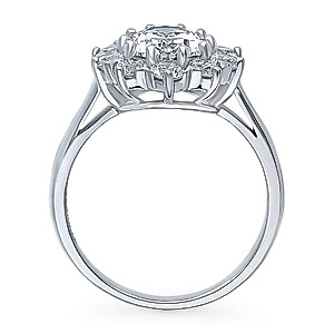 BERRICLE Sterling Silver Flower Cubic Zirconia CZ Statement Halo Fashion Ring for Women, Rhodium Plated Size 7