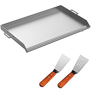 VEVOR Stainless Steel Griddle,32" X 17" Universal Flat Top Rectangular Plate, BBQ Charcoal/Gas Grill with 2 Handles and Grease Groove with Hole，Grills for Camping, Tailgating and Parties