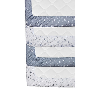 4 Pack Star and Moon Neutral Unisex Fitted Baby Sheets Set for Baby Boys or Girls (Crib Sheets)