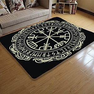 WHXM Area Rug 39x60in Magic Runic Compass Vegvisir in The Circle of Nordic Runes and Dragons Soft Flannel Microfiber Bathroom Carpet Non-Slip Floor Mat Bathtub Accessories LJN, White 0