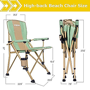 XGEAR Camping Chair with Padded Hard Armrest, Sturdy Folding Camp Chair with Cup Holder, Storage Pockets Carry Bag Included, Support to 400 lbs (1-Green)