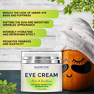 Majestic Pure Under Eye Cream with Hyaluronic Acid - Anti Aging & Firming - Reduces Appearance of Dark Circles, Puffiness, Eye Bags & Crow’s Feet - Youthful & Bright Appearance - Men and Women - 50ml