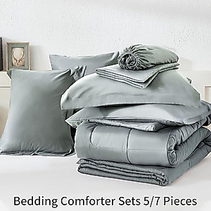 Aemicion Delincay Twin Size Comforter Set 5 Pieces Bedding Sets All Season Soft Microfiber Down Alternative Blanket Bedroom Comforters with Grey Comforter, Sheets, Pillowcases & Shams