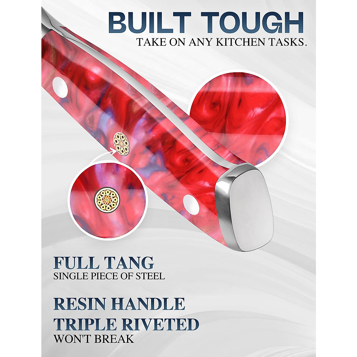 WILDMOK Damascus Kitchen Knife Sets 3 PCS, Razor Sharp Kitchen Knives Made of Japanese Damascus Steel, Well-Balanced Damascus Chef Knife set with Premium Resin Full Tang Handle Triple Rivet Gift Box