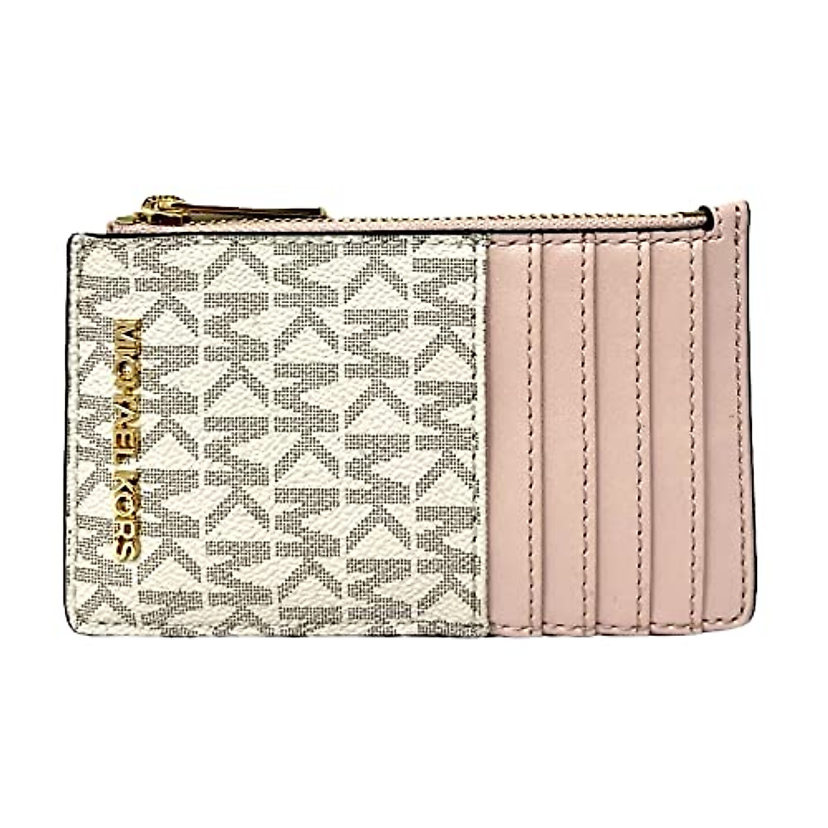 Michael Kors Jet Set Travel Top Zip Card Case Wallet Coin Pouch Powder Blush Multi Brown