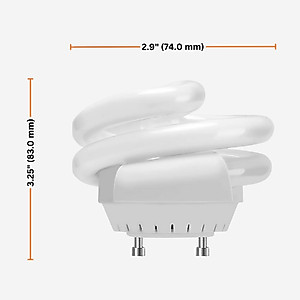 Shadid Mini Spiral T3 Compact Fluorescent Light Bulbs, Twist and Lock GU24 Base, 120V, 18W, 1250L, 2-Pin, 2700K, MSP18GU24 (2, Warm White)