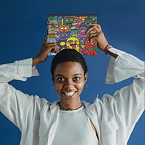 ODDS N TOTES Funny Monsters Jumbo Zipper Pouch Made from Recycled Plastic & Soft Canvas Zipper Pouch (Bundle Pack of 2)