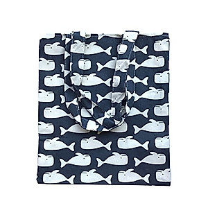 Chezi Women's Cute Whale Cotton Canvas Tote Shoulderbag Shopping Bag Blue (Zip)