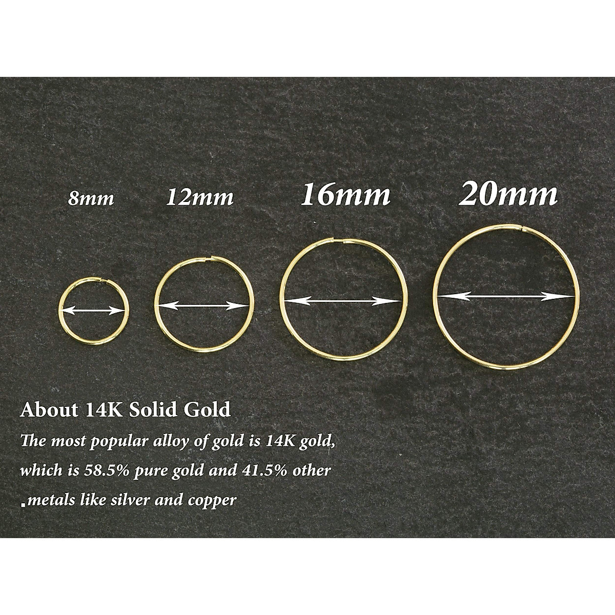 ONDAISY 1PCS 20G 8mm 14k Real Gold Round Hoop Tragus Helix Cartilage Daith Ring Ear Piercing Earring