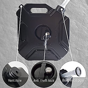 DIMEANI Motorcycle Gas Can, UTV Gas Can with mount, 5L 1.3 Gallon Black Fuel Can Temperature Resistant Antistatic Compatible with Most Cars Motorcycle SUV ATV UTV