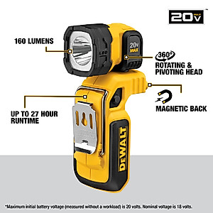 DEWALT 20V MAX LED Work Light, Magnetic, Freestanding and Clip-On, Bare Tool Only (DCL044)
