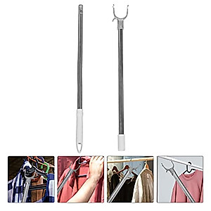 Angoily Long Reach Pole Hook Telescopic Closet Reacher Pole Adjustable Clothesline Pole Reach Stick Clothing Hook Laundry Clothing Hanger Assist Tool 131cm