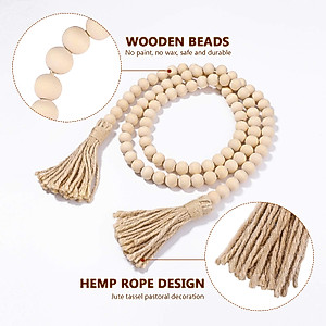 Vosarea Wood Bead Garland Rustic Farmhouse Beads with Tassel Home Wall Hanging Prayer Beads Decor Beads Wooden