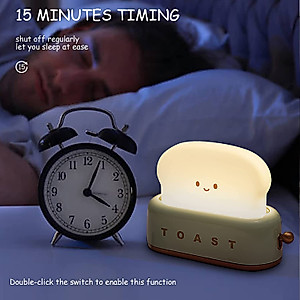 Toast Lamp Night Light for Kids Cute Toaster Nightlight Dimmable Led USB Rechargeable Portable Adjustable Brightness Bread light with Timer Children Baby Toddler Nursery Girls Bedroom Night-Lights