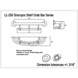 Shelf Grab Bar for Bathroom Shower Tub Kitchen Safety/304 Stainless Steel/Matte Black/ 18" x 5.5"