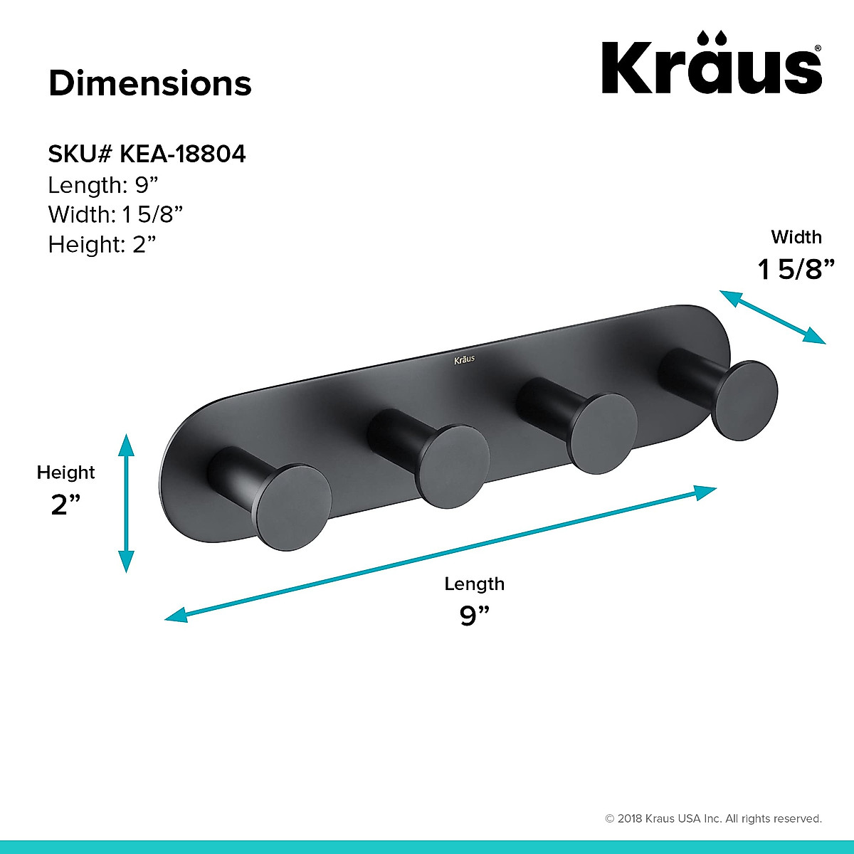 Kraus Elie Bathroom Robe and Towel Hook Rack with 4 Hooks, Matte Black Finish, KEA-18804MB