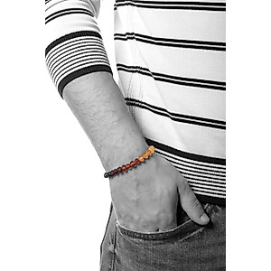 AMBERAGE Natural Baltic Amber Bracelet for Adults (Women/Men) - Hand made From Raw-Unpolished/Certified Baltic Amber Beads(6 Colors) (8, Raw-Unpolished Rainbow)
