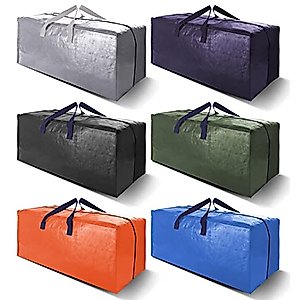 VELVETSURE Heavy Duty Extra Large Moving Bags W/Backpack Straps - Strong Handles & Zippers, Storage Totes For Space Saving, Fold Flat, Alternative to Moving Box and Storage Bin (Set of 6, Multicolor)
