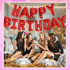 3D Red Happy Birthday Balloons Banner 16 Inch Mylar Foil Balloon Letters Balloons Red Aluminum Foil Letters Sign Bunting Reusable Party Decor for Kids Boys Men Women Adult Baby Shower Party Supplies