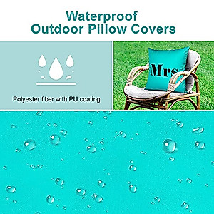 Aimou Outdoor Pillow Covers, 18x18 Inch Set of 2 Waterproof Patio Throw Pillow Covers, Decorative Pillowcase Square Cushion Case Covers for Patio Furniture, Garden, Balcony, Farmhouse - Light Blue