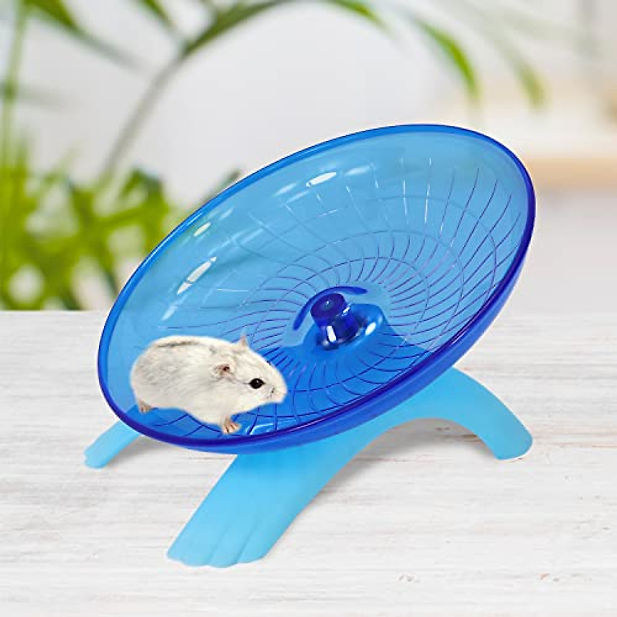 Wontee Hamster Flying Saucer Silent Running Exercise Wheel for Gerbil Rat Mouse Hedgehog Small Animals (Blue)