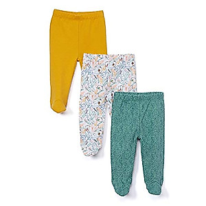 Spasilk Baby Boys' Cotton Pull on Footed Pants, Pack of 3, Green Rainforest