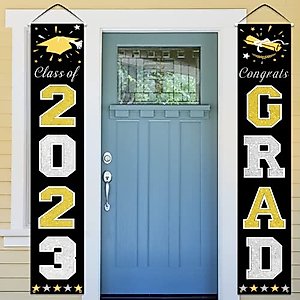DAZONGE Graduation Decorations Class of 2023, Black & Gold Graduation Party Decorations 2023 Graduation Porch Banners for Any Schools or Grades Party Supplies