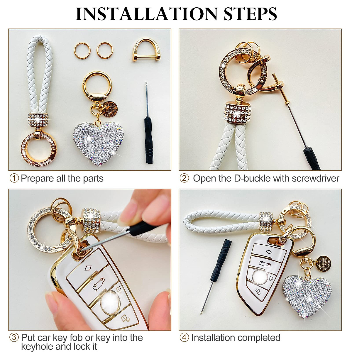 TX-INNO AUTO Crystal Car Keychain for Women with Sparkly Rhinestone Heart Shape Keychains Accessories, Cute keychain for Girls, Birthday Christmas Easter Valentines Day Mothers Day Gifts