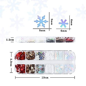 12 Grids Snowflake Nail Art Glitter Sequins 3D White Snowflakes Nail Sequins Winter Christmas Sequins Nail Decorations Snowflake Nail Art Stickers Decals Design Nail Art Supplies for Women Girls DIY
