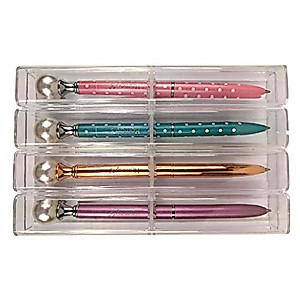 4PCS Pearl Pen Metal Ballpoint Pen with Big Pearl Funky Design Queen's Scepter Crown Style Office Supplies 1.0mm Black Ink with Gift Box by Kamay's (Rose+Rose Gold+Pink+Blue)