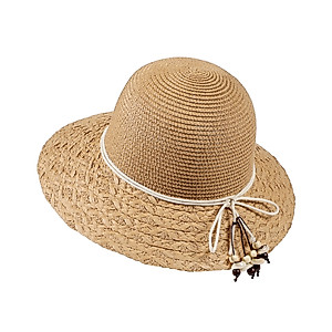 Beach Hats for Women, Beach Hat Womens UPF 50+, Straw Hat for Women Sun Hat Foldable Roll up Cap Khaki