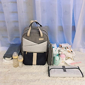 YILANE Diaper Backpack for Mom Daily Outing, Baby Bags for Mom USB Charging Port with Changeable Stroller Straps, Diaper Pad & Extra Bottle Cooler (Gray)