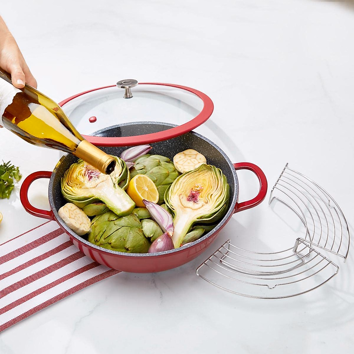 Curtis Stone 4.5-Quart Cast Aluminum Multi-Pan w/Lid & Multi-Use Rack 777-973 (Renewed)