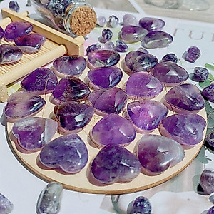10 PCS Natural Heart Shaped Crystals Thicken Amethyst Polished Love Hearts Healing Crystal Cute Stones Palm Real Gemstone Set Wholesale Reiki Energy Balancing Meditation Bulk Gift for Mothers Day