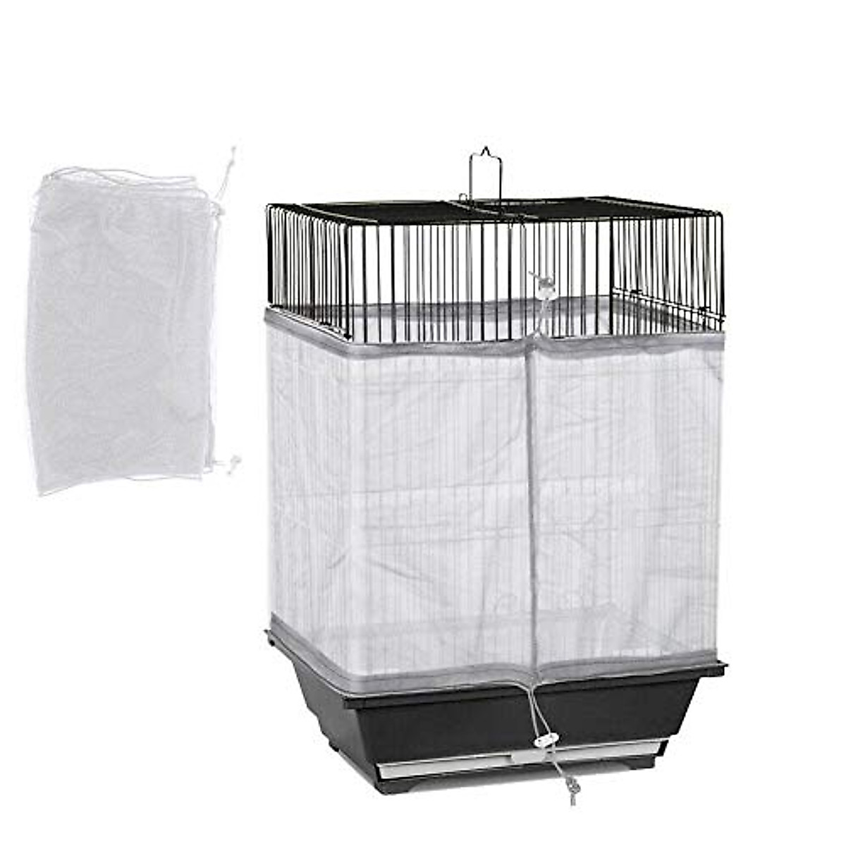 JUTTA Bird Cage Seed Catcher Parrot Cage Mesh Skirt Universal Birdcage Cover Birdseed Nylon Net Guard extra large (Not Include Birdcage) (White)