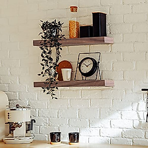Walnut Floating Shelves, 8'' Deep Shelves Wall Mounted, 24 Inch Long Rustic Wood Floating Shelves for Wall Storage & Decor, Wide Wooden Shelves for Bedroom, Living Room, Kitchen, Set of 2
