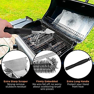 BBQ Grill Brush and Scraper, BBQ Brush for Grill Cleaning - 18” Extra Strong 3 in 1 Safe Wire Bristles Barbecue Triple Scrubber Grill Cleaning Brush for Gas Charcoal Grilling Grates BBQ Grill Brush
