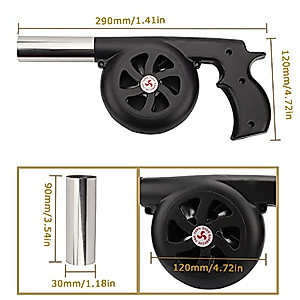 GkGk Hand Crank BBQ Fan, Portable Barbeque Air Blower with Manual Handle Speed Control and Metal Fan Blade for Outdoor Barbecue Fire Bellow, Camping and Hiking Picnic