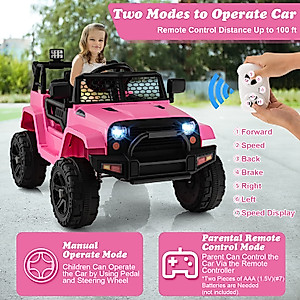 GLACER 12V Kids Ride On Car, Electric Vehicle Jeep w/Parental Remote, Music, Horn, Headlights, Slow Start Function, Spring Suspension, Vehicle Toy Car for Boys & Girls Over 3 Years Old (Pink)