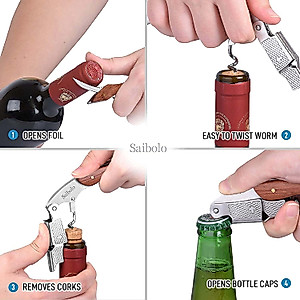 Saibolo wine corkscrew, multifunctional Stainless steel wine beer corkscrew, leather protection gift bag, used by sommeliers, waiters and bartenders and wine hobbyists all over the world
