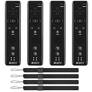 MODESLAB 4 Pack Wii Remote Controller, Wireless Controller Built in Motion Plus Replacement Remote Gamepad Compatible for Wii Wii U, with Wrist Strap (Black)
