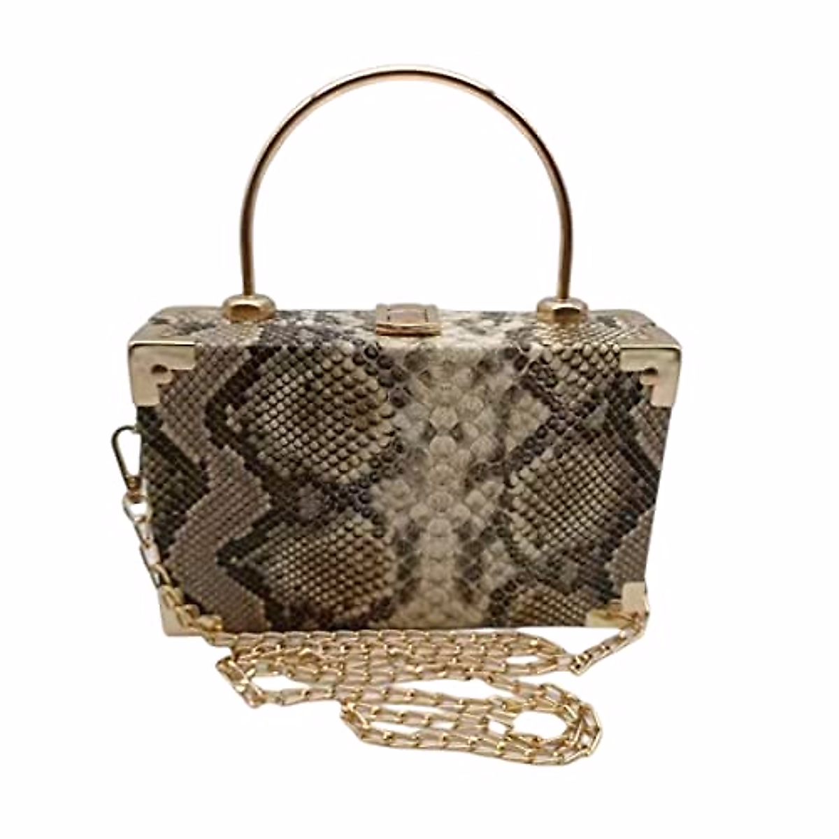 WIGUYUN Womens Fashion Snakeskin Evening Handbag Top Handle Clutch Purse Chain Shoulder Cross-body Bag Khaki